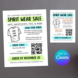 School Spirit Wear Sale Flyer Canva Template, PTO Templates for T ...