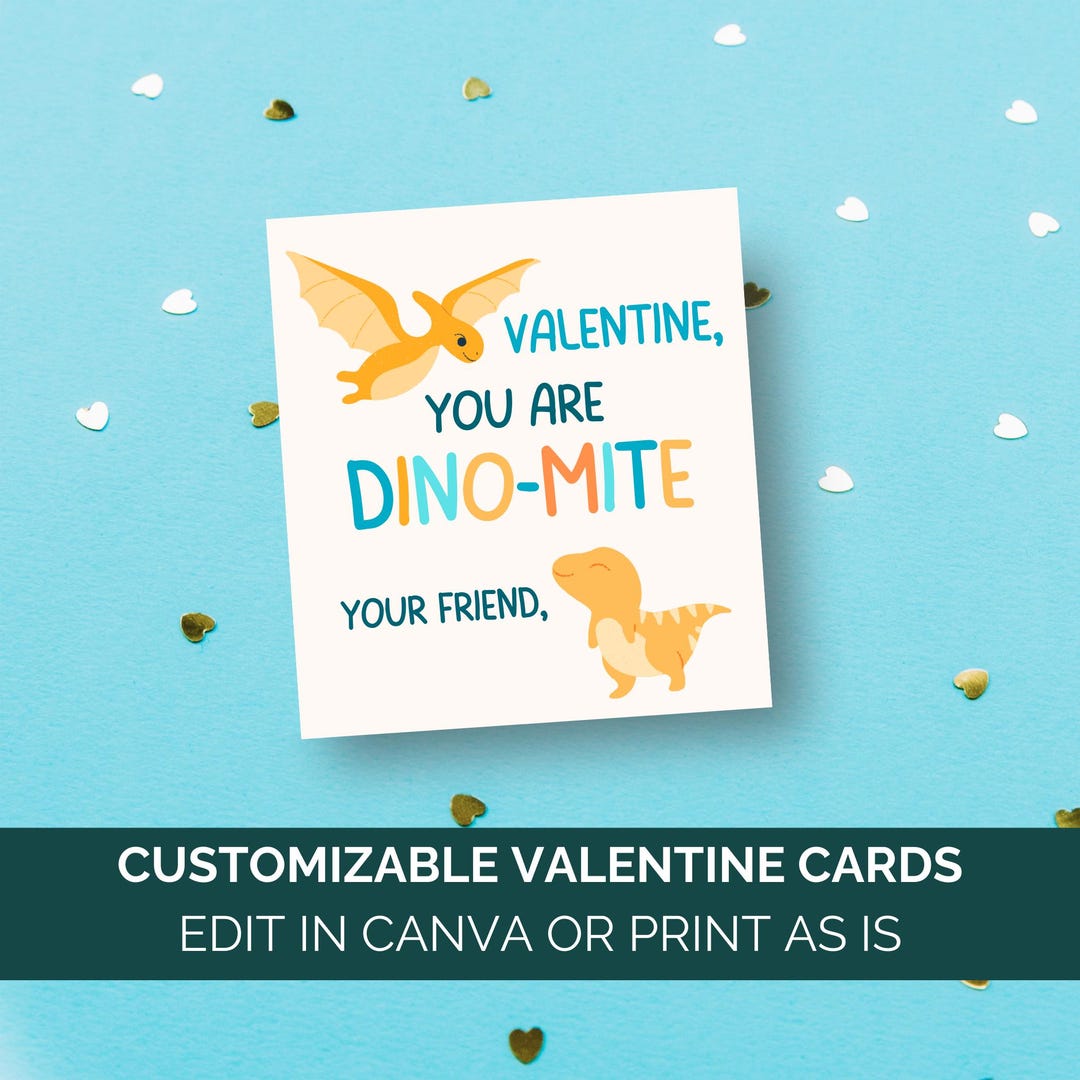 Dino-mite Valentine Card, Dinosaur Valentine's Day Card, Printable Dino ...