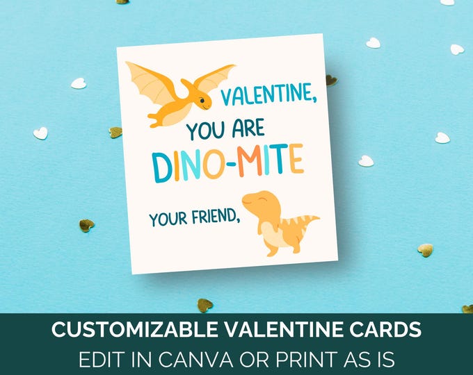 Dinomite Valentine Gift Tags Printable, Editable Dinosaur Valentine ...