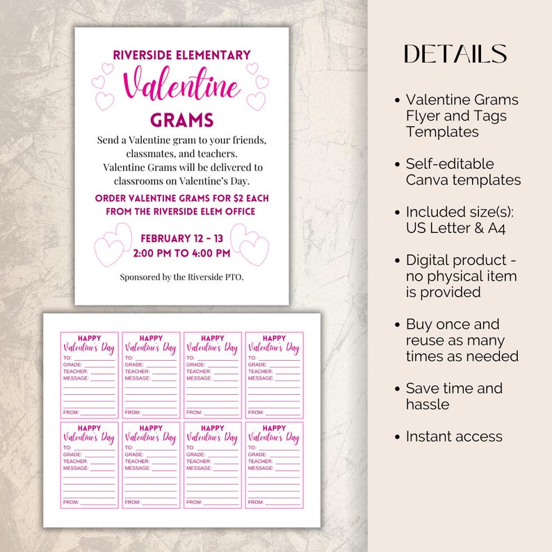 Valentine Gram Flyer Canva Template, Valentines Candy Fundraiser Event ...