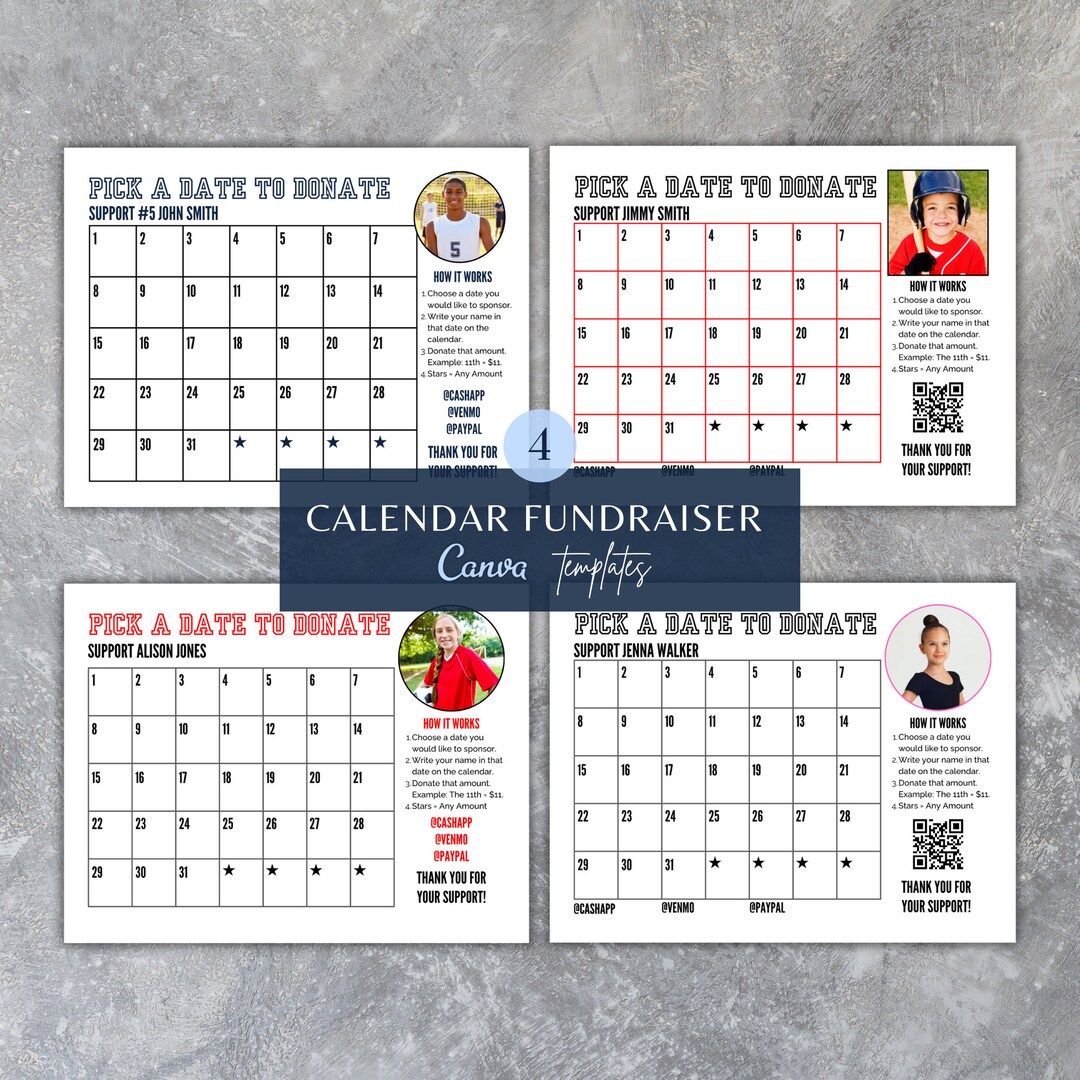 All Purpose Pick A Date Calendar Fundraiser Canva Template, Cheer ...