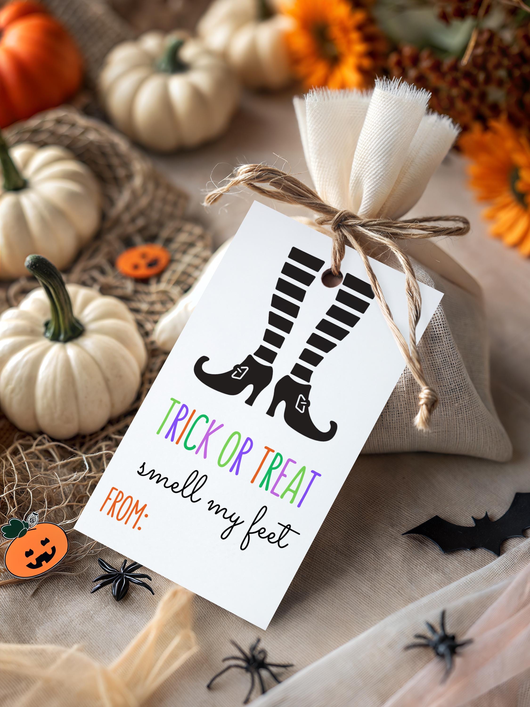 Trick or Treat Smell My Feet Gift Tag Canva Template, Halloween Party ...