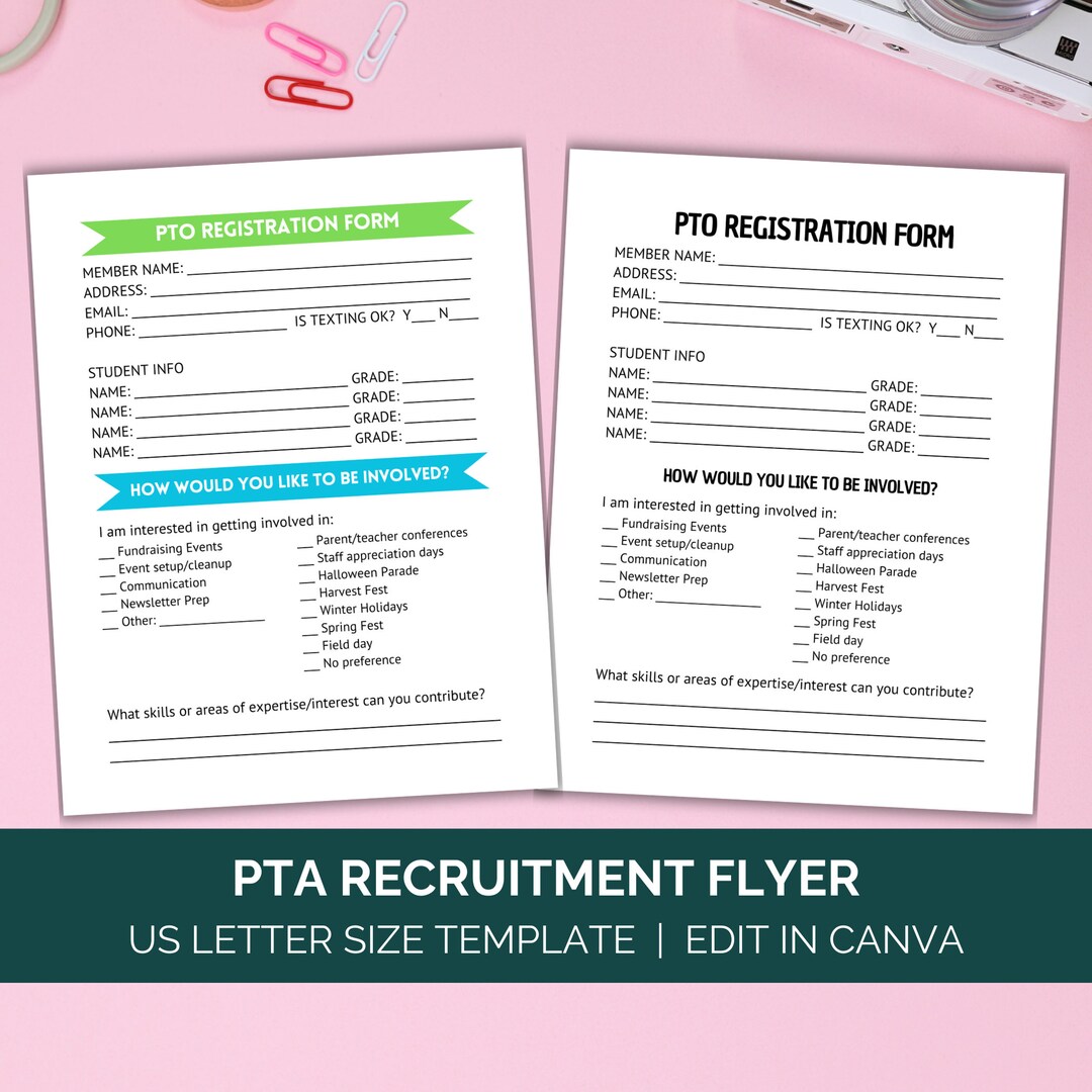 Editable PTA Membership Form, PTO Registration Sign up Sheet, PTA Flyer ...