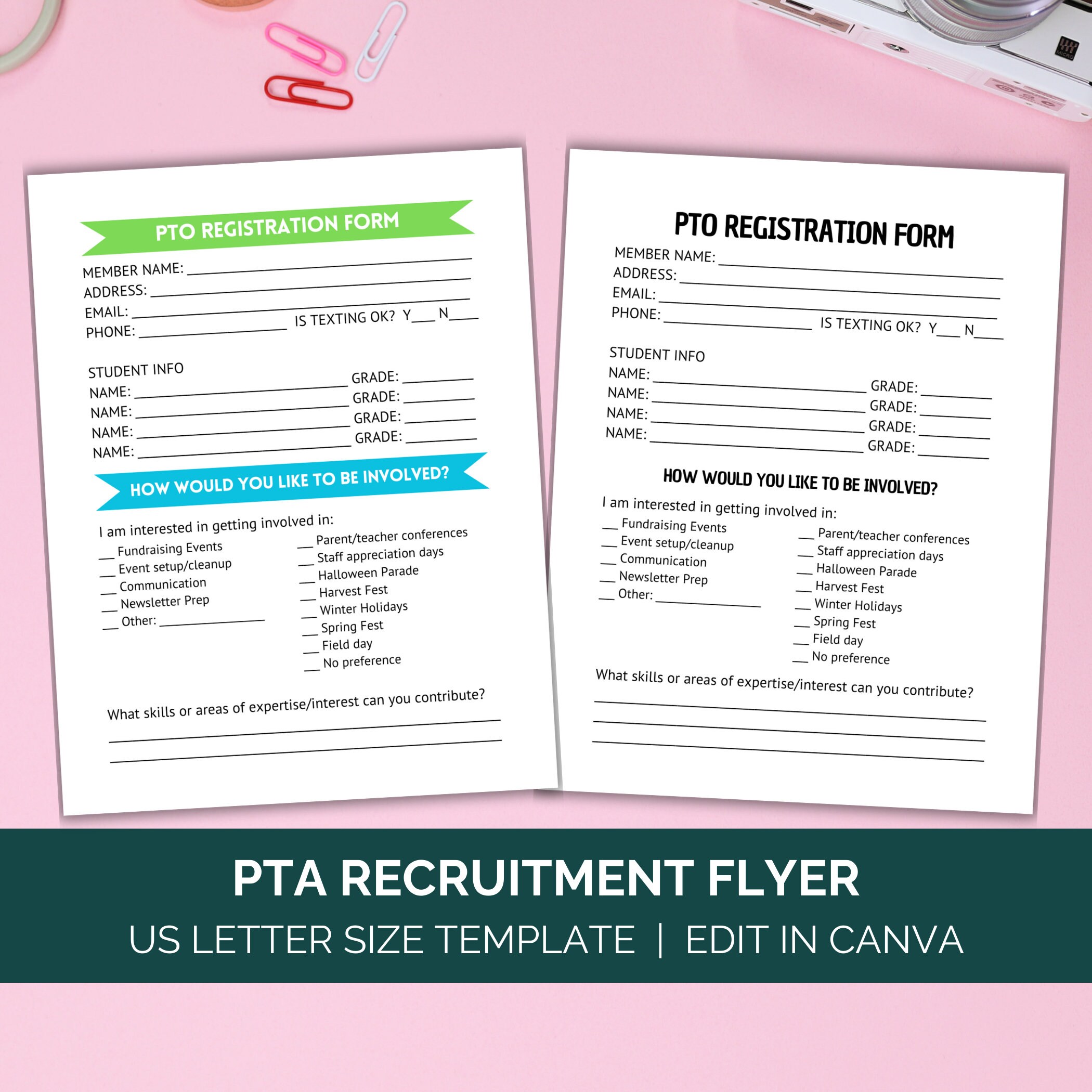 Editable PTA Membership Form, PTO Registration Sign up Sheet, PTA Flyer ...