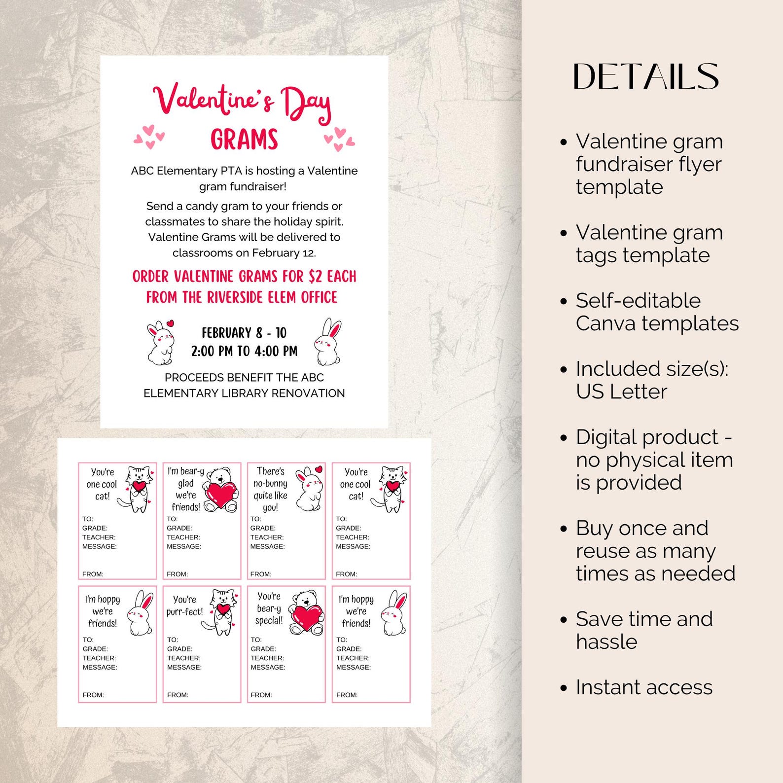 Valentines Day Gram Fundraiser Canva Template, Animal Valentine Candy ...