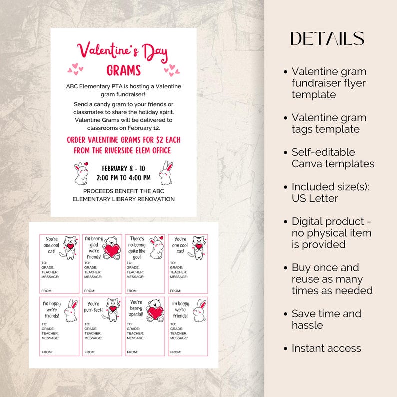 Valentines Day Gram Fundraiser Canva Template, Animal Valentine Candy ...
