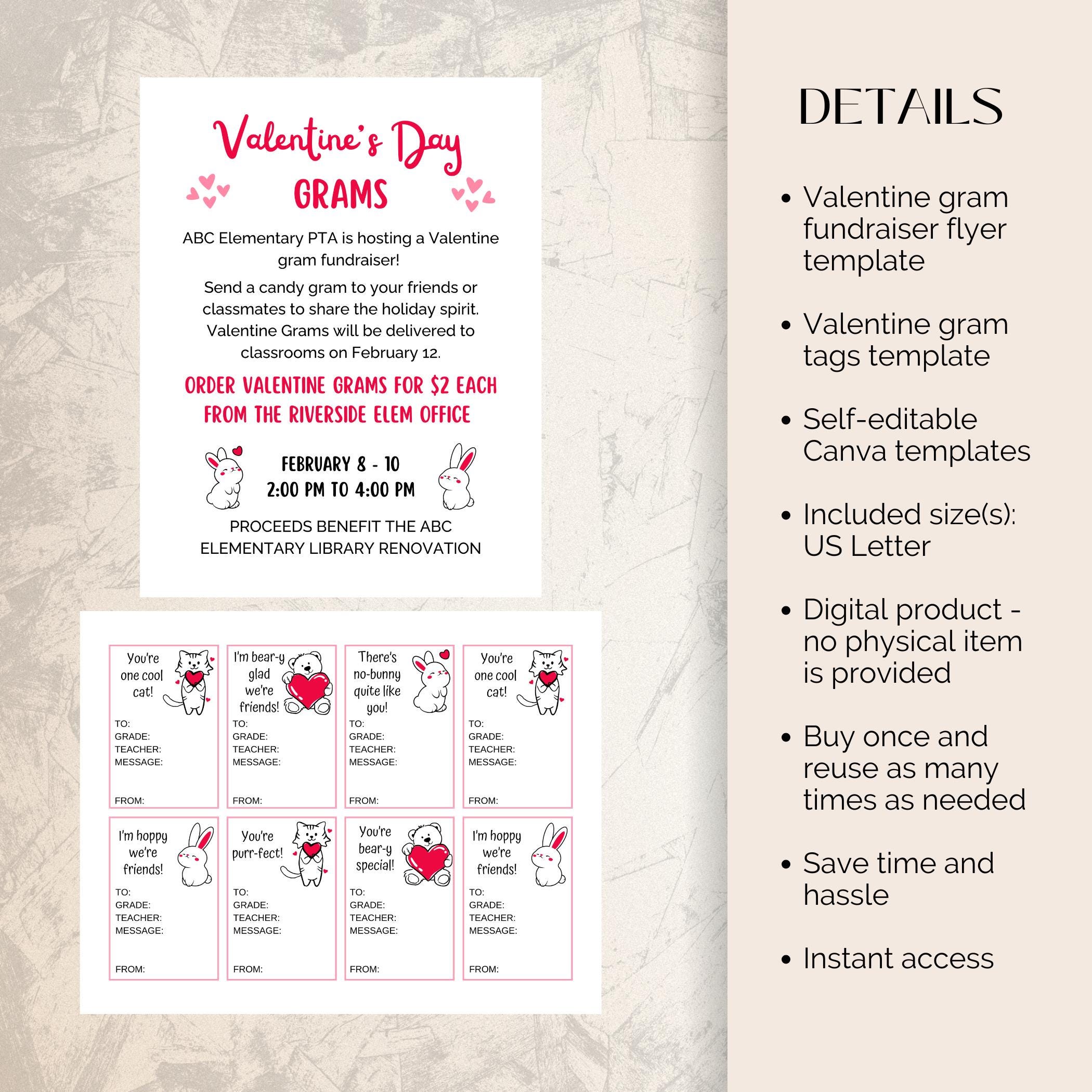 Valentines Day Gram Fundraiser Canva Template, Animal Valentine Candy ...