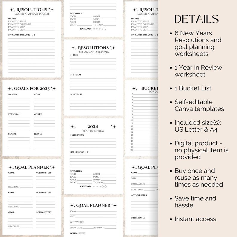 2025 New Years Resolution Worksheets, New Year Resolution Goal Setting ...