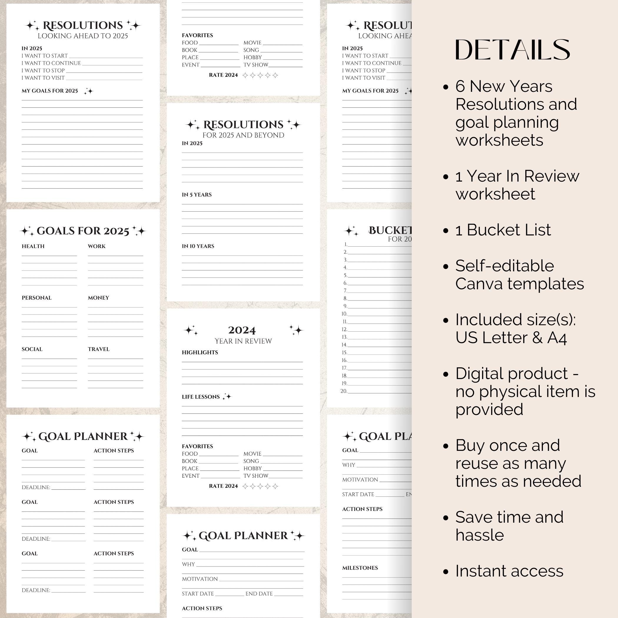 2025 New Years Resolution Worksheets, New Year Resolution Goal Setting ...