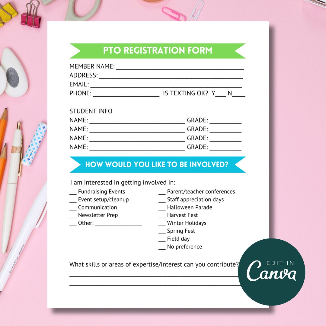 Editable PTA Membership Form, PTO Registration Sign up Sheet, PTA Flyer ...