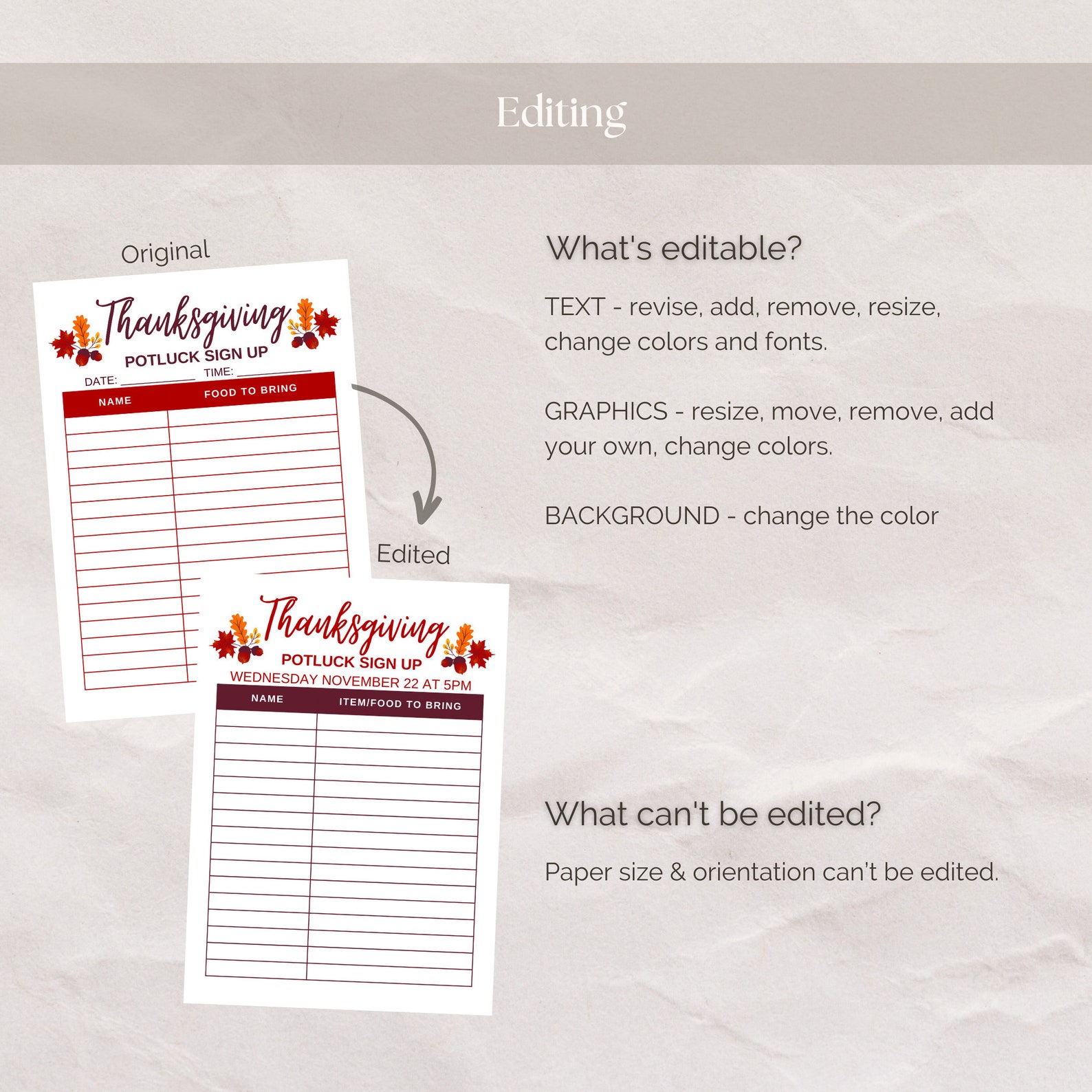 Thanksgiving Potluck Sign up Sheet Template, Printable Holiday Potluck ...