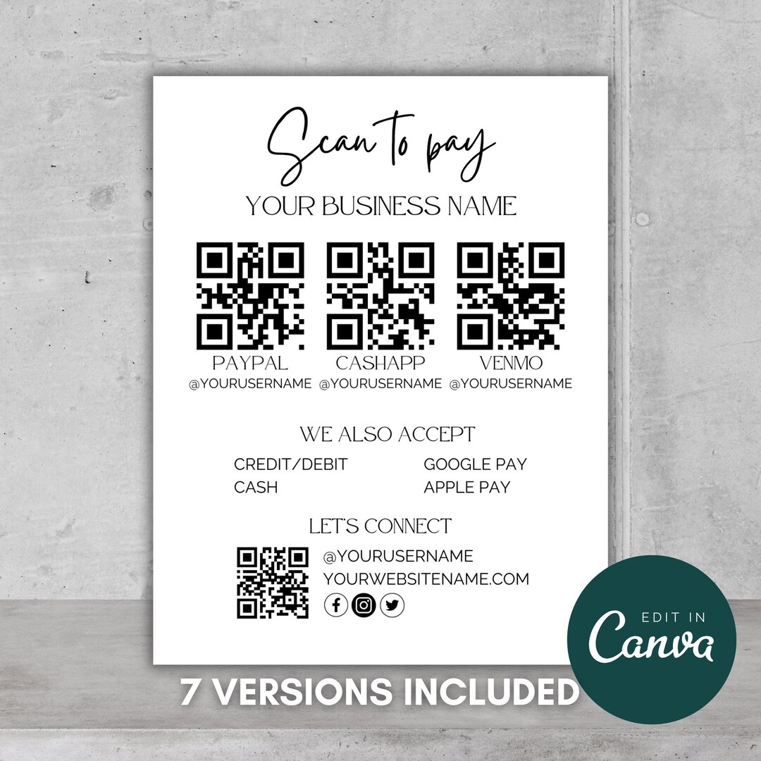 Craft Fair Scan to Pay Template, Scan to Pay Printable Template ...