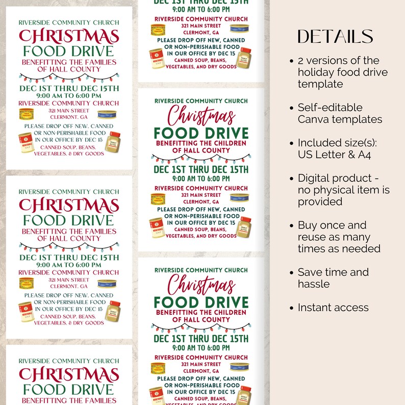 Christmas Food Drive Flyer, Editable Holiday Food Drive Flyer Template ...