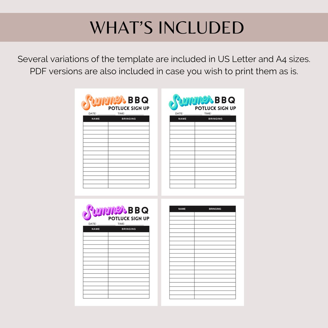 Summer BBQ Sign up Sheet Canva Template, 4th of July Potluck Signup ...