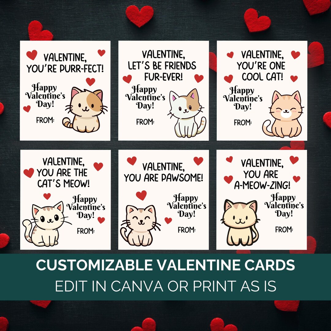 Cat Valentine Card Canva Template, Kitty Valentine's Day Card Classroom ...