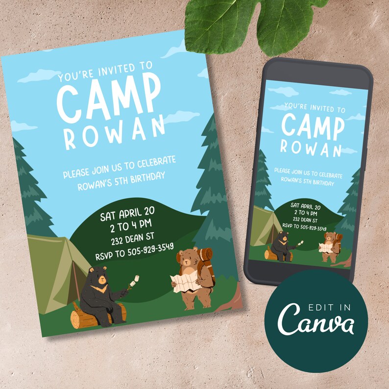 Camp Theme Birthday Invite Template, Summer Camp Themed Birthday ...