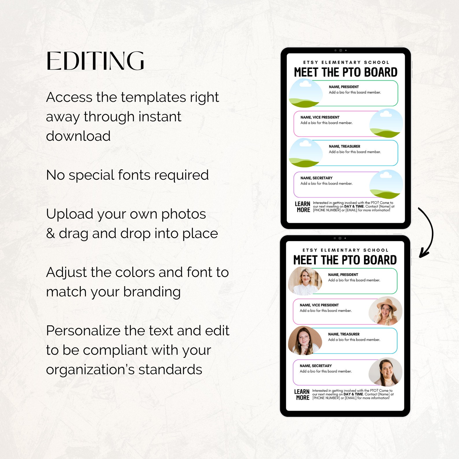 Meet the Board Flyer Template, Back to School PTO Board Introduction ...