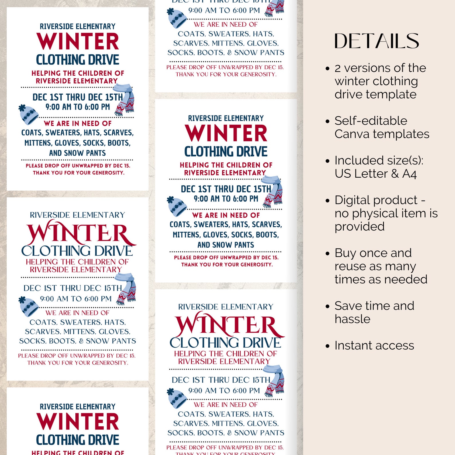 Winter Clothing Drive Flyer Template, Editable Christmas Clothing Drive ...