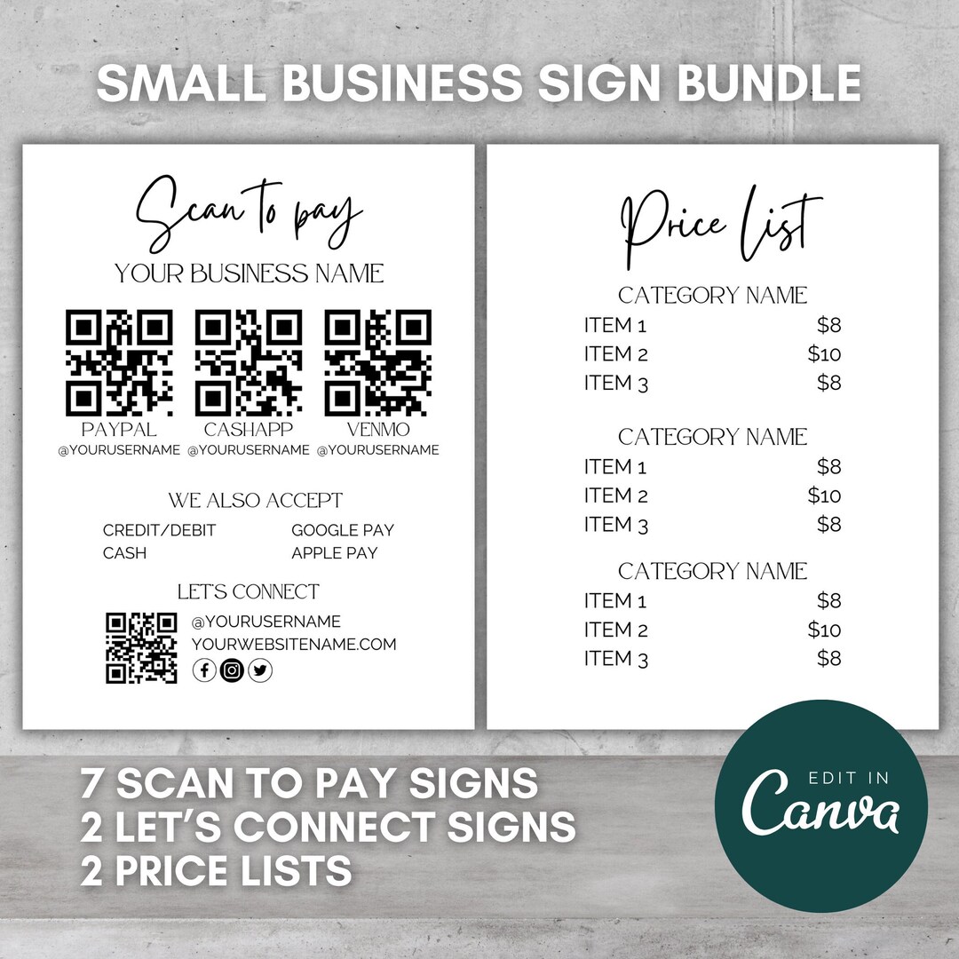 Craft Show Small Business Bundle, Craft Fair Price List, Scan to Pay ...