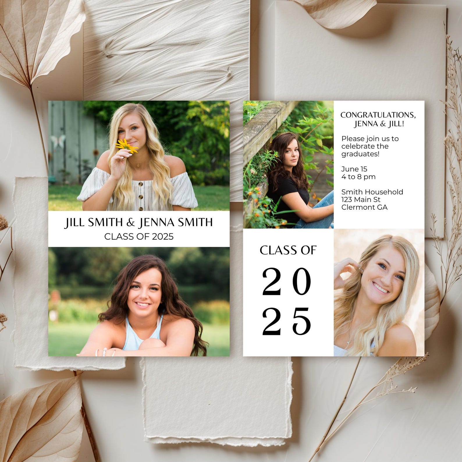 Graduation Invite for Twins Canva Template, Siblings Double Graduation ...