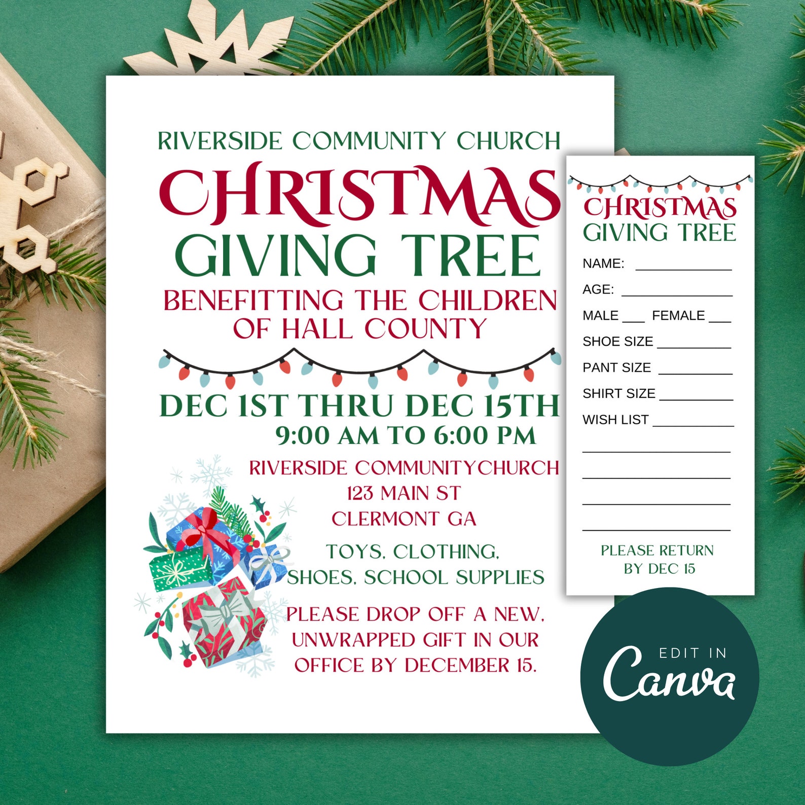 Giving Tree Flyer Template, Giving Tree Tags Printable, Angel Tree Sign ...