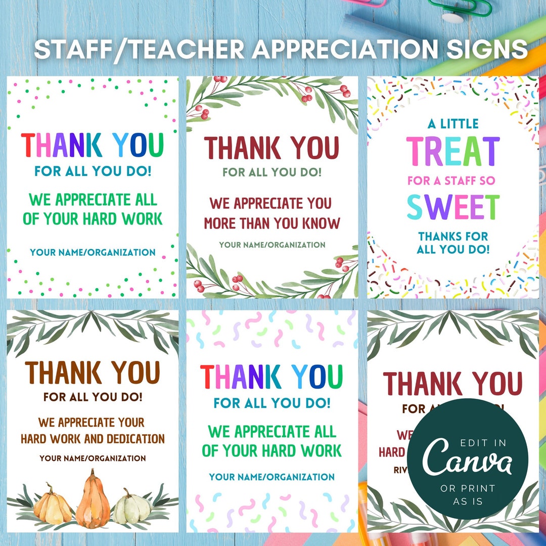 Employee Appreciation Sign Bundle, Printable Teacher Appreciation Sign ...