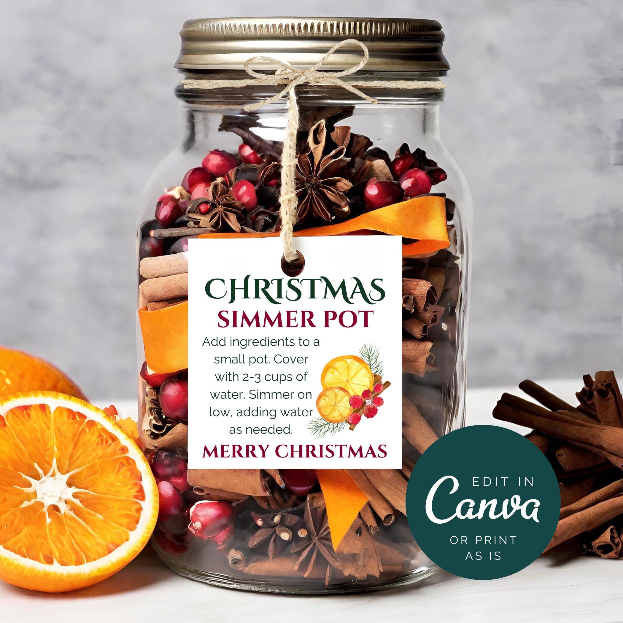 Christmas Simmer Pot Tag, Holiday Stovetop Potpourri Gift Tag ...