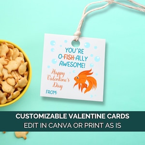 Fish Valentine's Day Card Canva Template, Valentine Tags for Kids, Fish ...