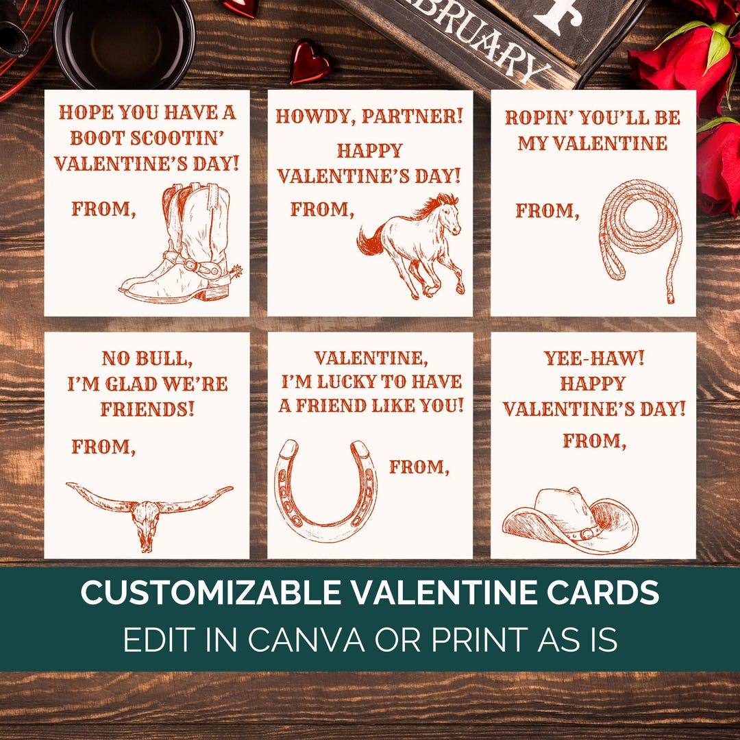 Printable Cowboy Valentine Card, Western School Valentine Printable ...