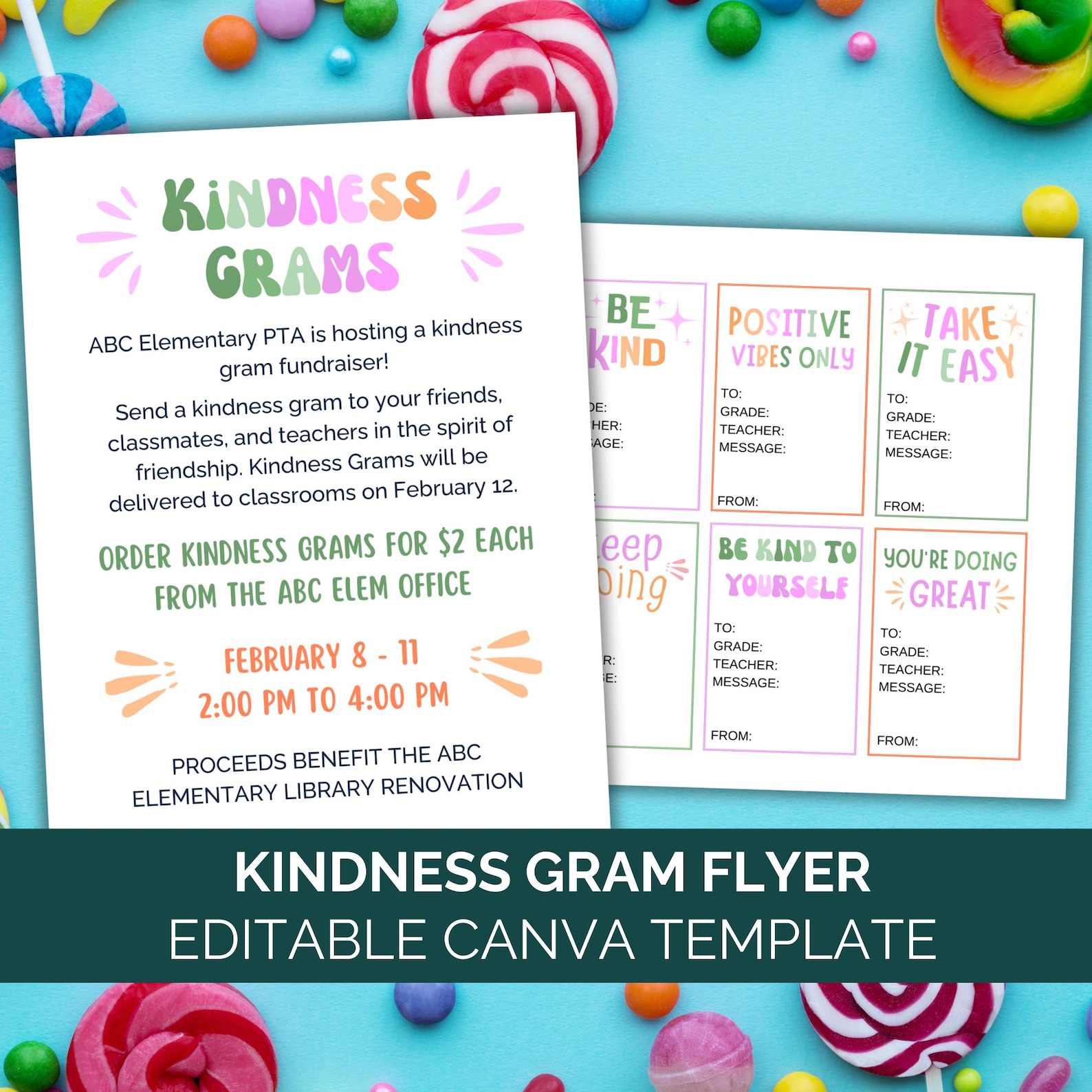 Kindness Grams Fundraiser Flyer Canva Template, PTO Valentine's Day ...