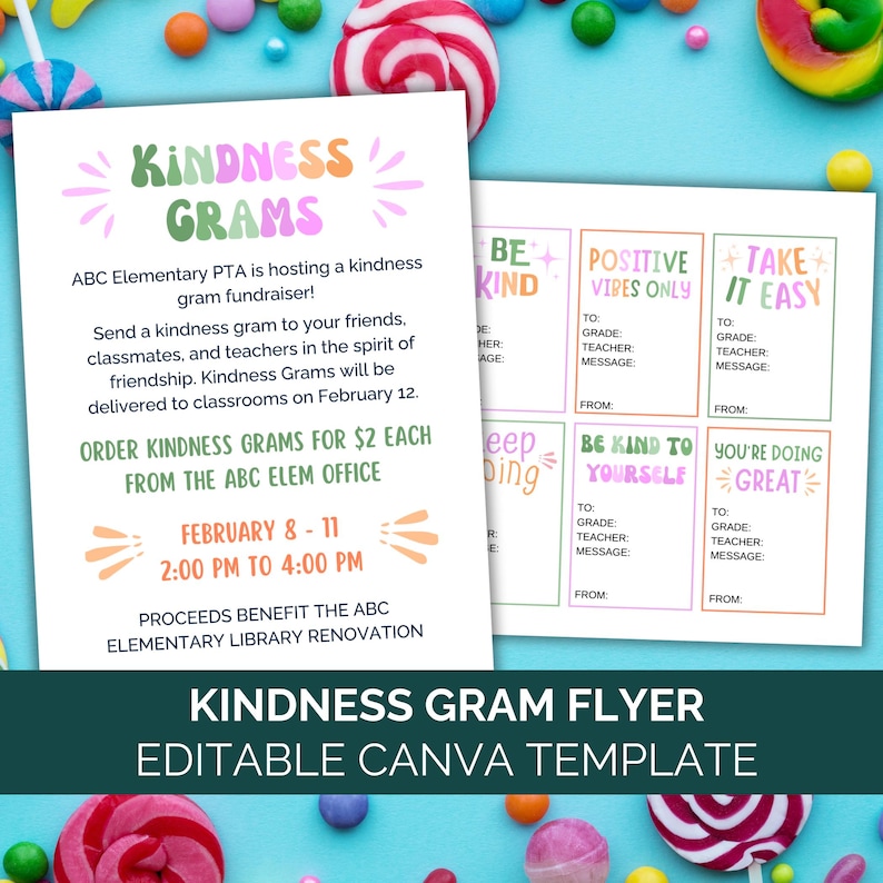 Kindness Grams Fundraiser Flyer Canva Template, PTO Valentine's Day ...