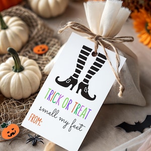 Trick or Treat Smell My Feet Gift Tag Canva Template, Halloween Party ...