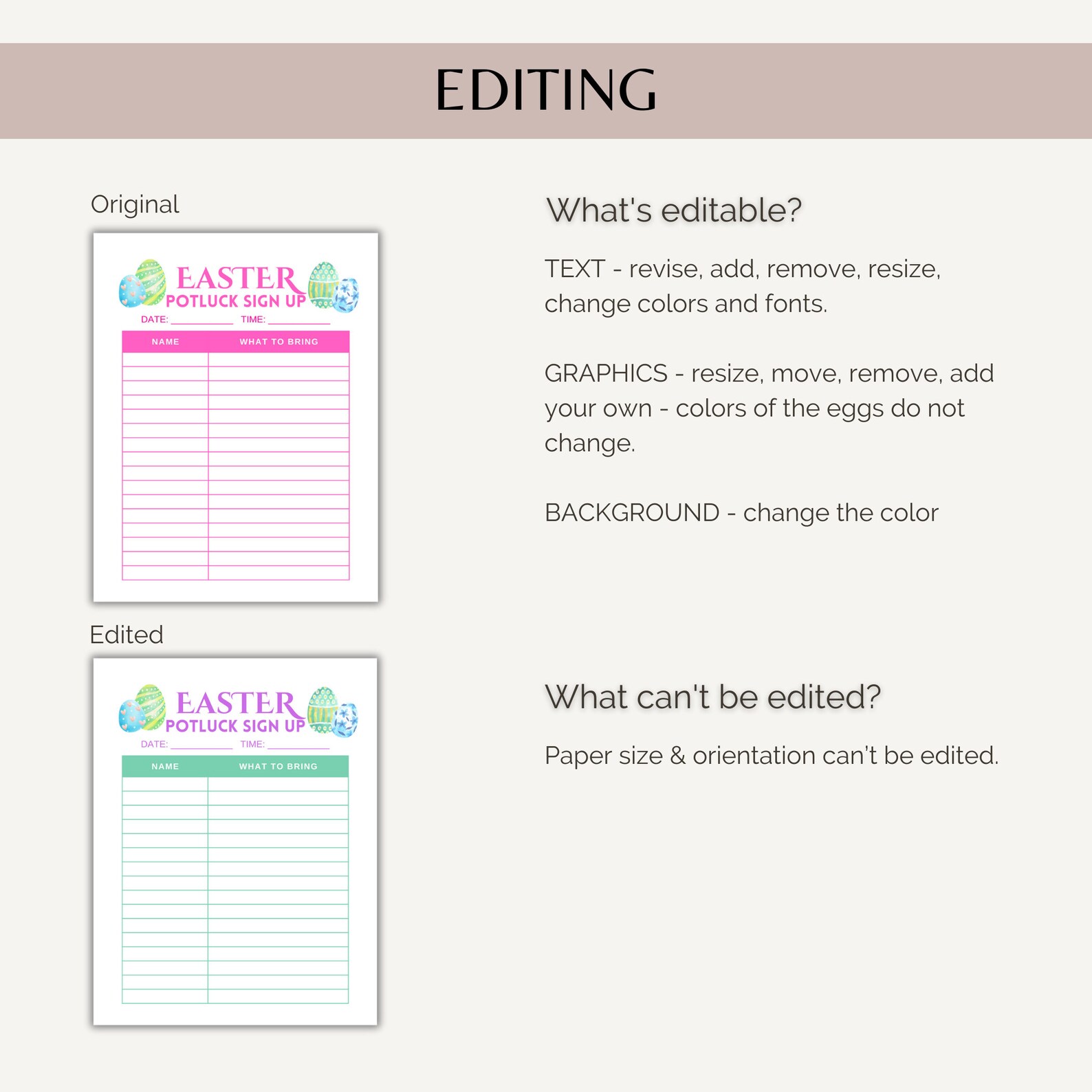 Easter Sign up Sheet, Printable Easter Potluck Sign up Sheet, Easter ...