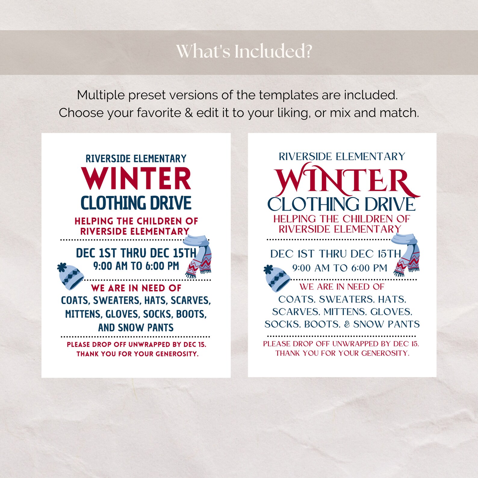 Winter Clothing Drive Flyer Template, Editable Christmas Clothing Drive ...