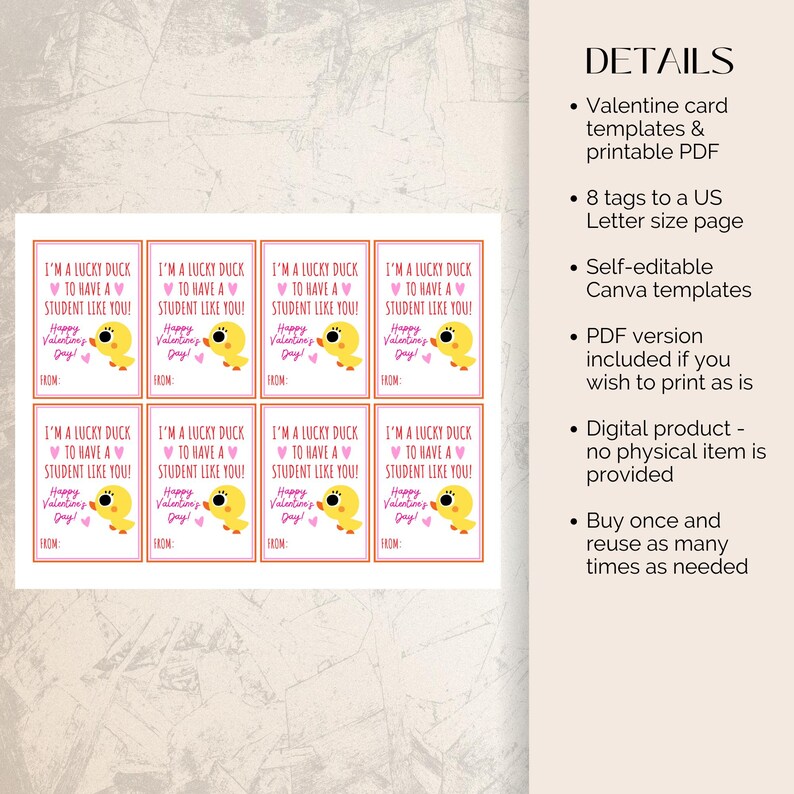 Lucky Duck Valentine for Students Canva Template, Duck Valentine's Day ...