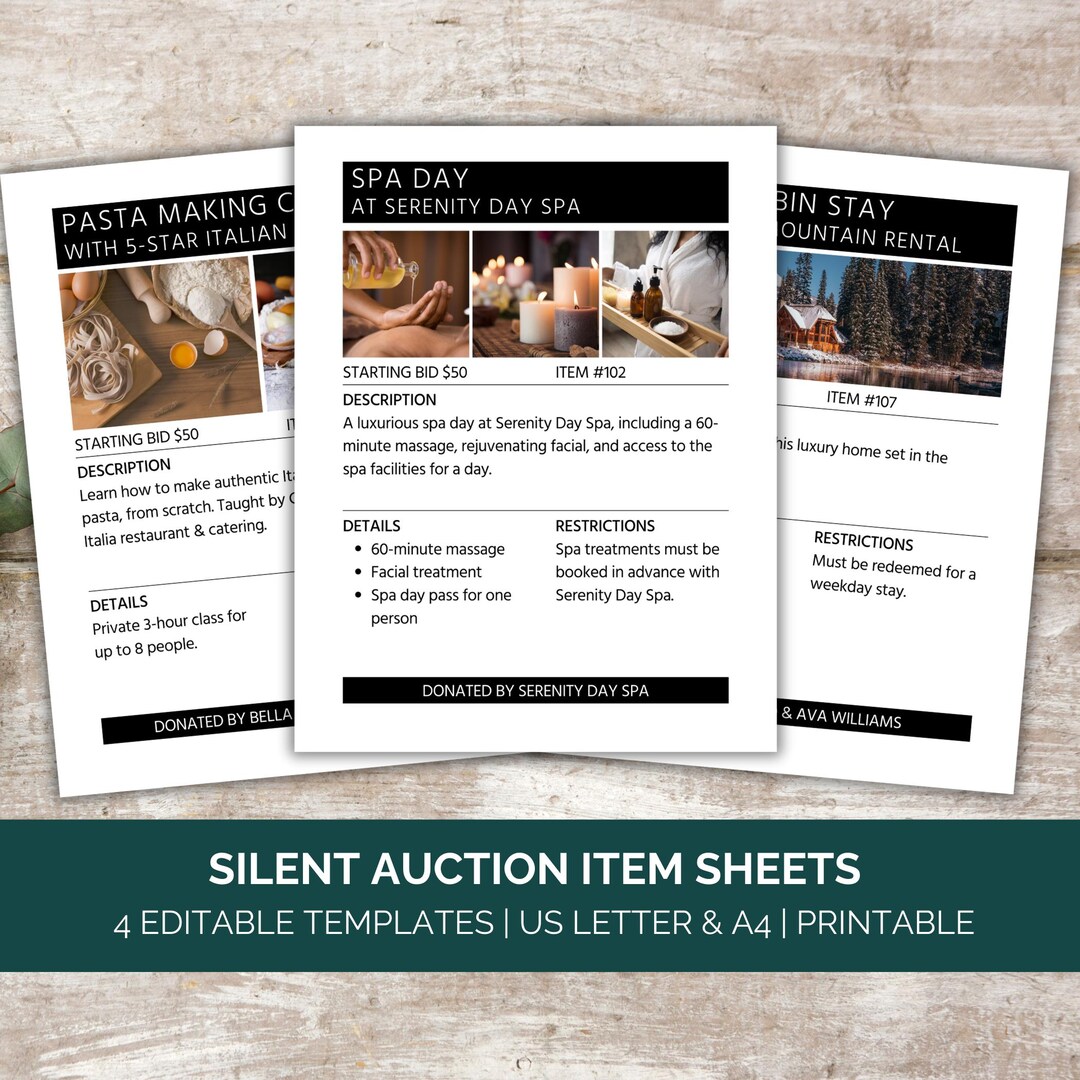 Silent Auction Item Sign Template, Silent Auction Item Sheet ...