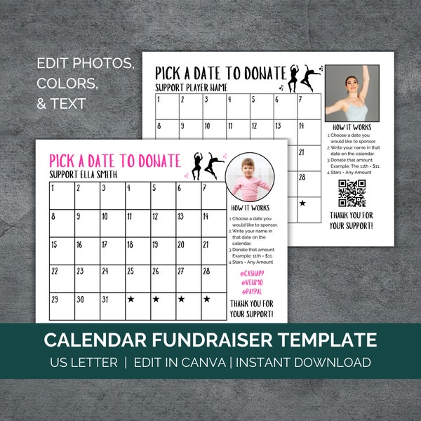 Fundraising Calendar Canva Template - Etsy