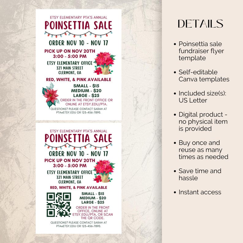 Poinsettia Sale Flyer Canva Template, Christmas Poinsettia Fundraiser ...