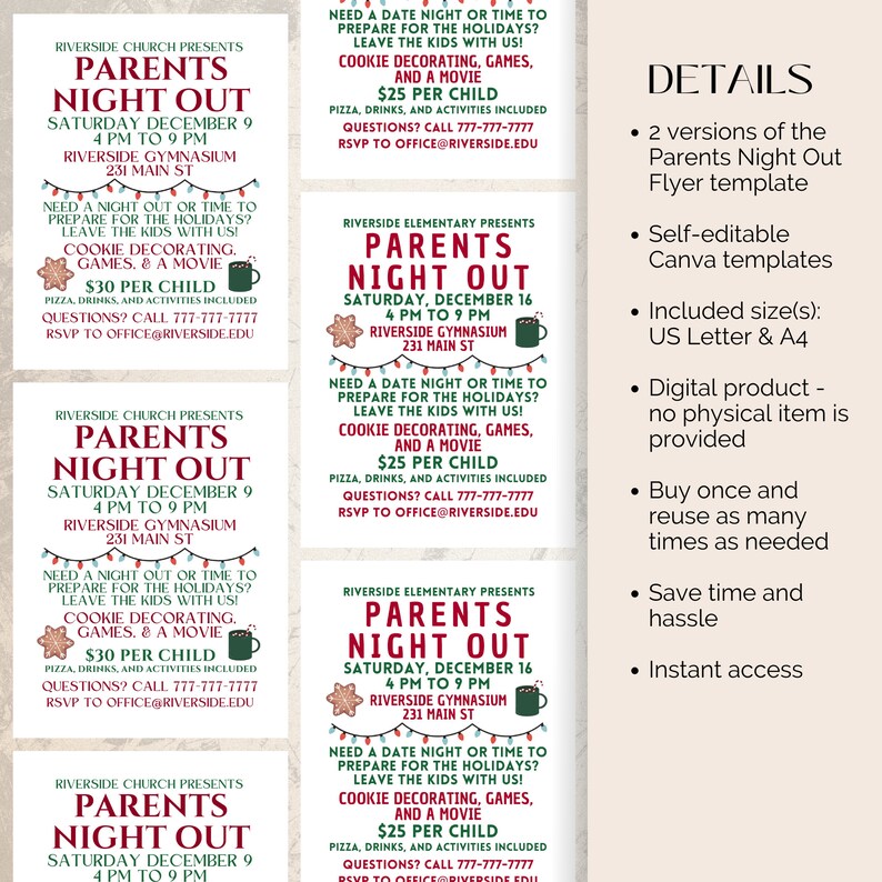 Parents Night Out Flyer Template, Christmas Parents Night Out ...