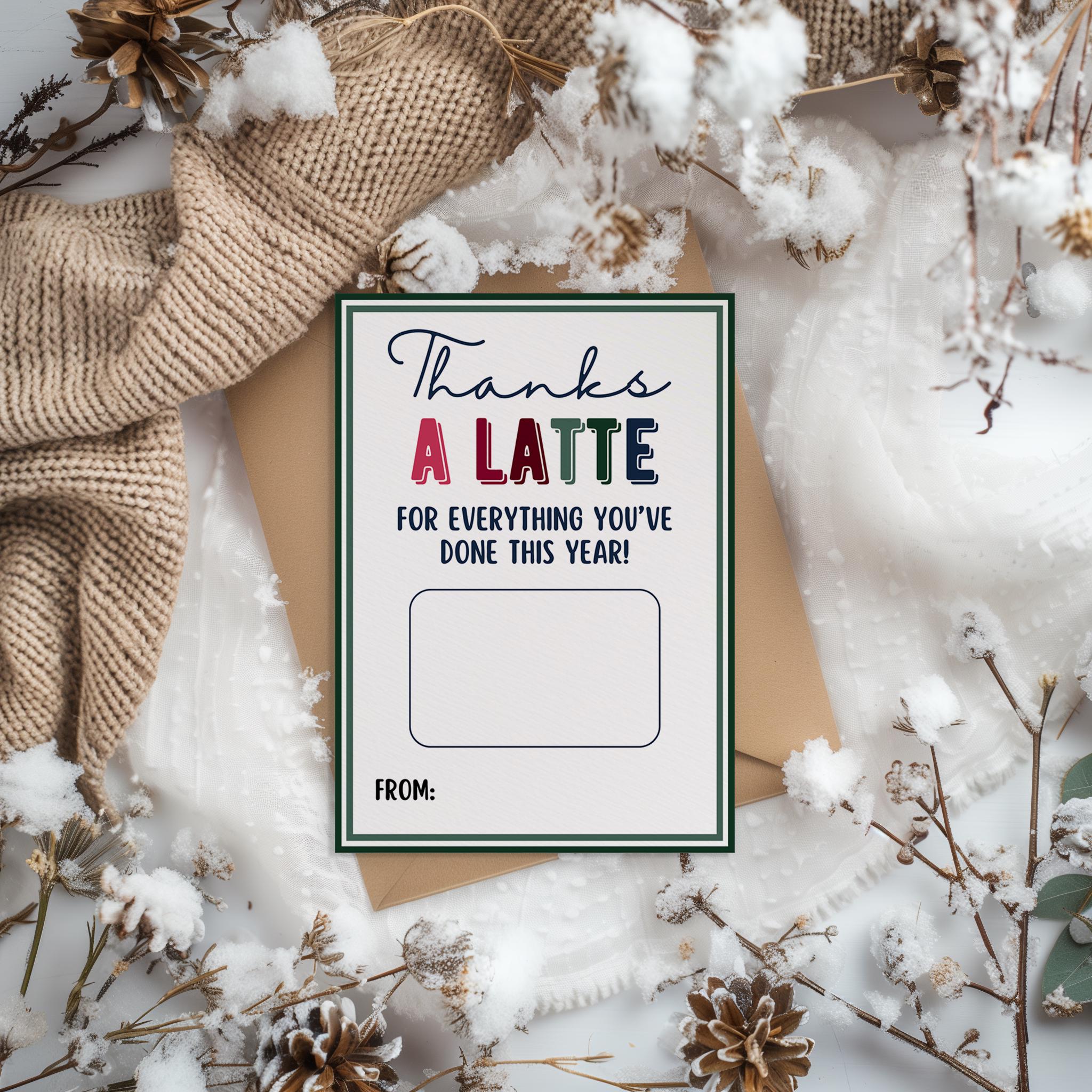 Thanks A Latte Gift Card Holder Canva Template, Christmas Coffee Gift ...
