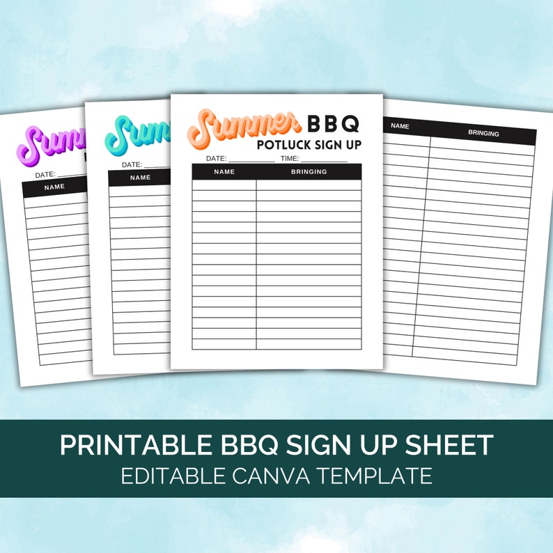 Summer BBQ Sign up Sheet Canva Template, 4th of July Potluck Signup ...