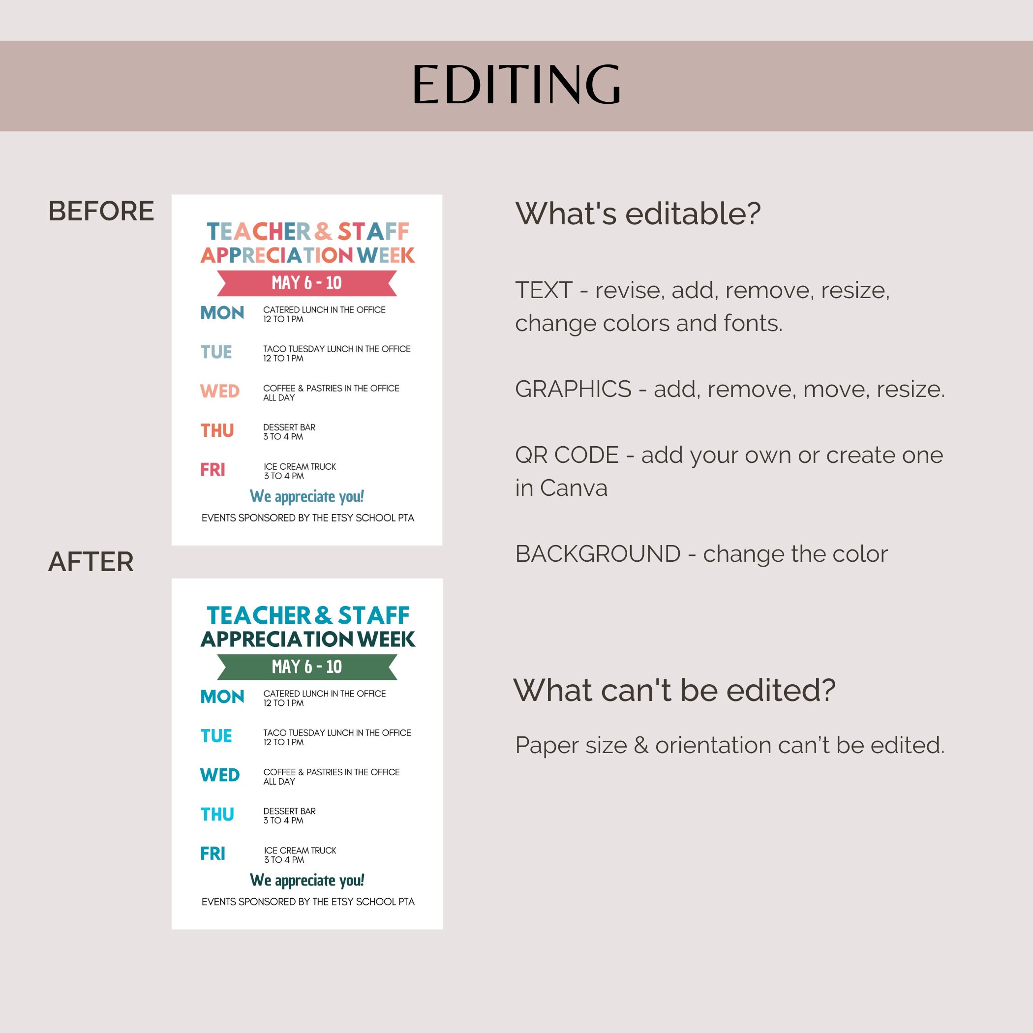 Teacher Appreciation Week Flyer Canva Template, Editable Teacher ...