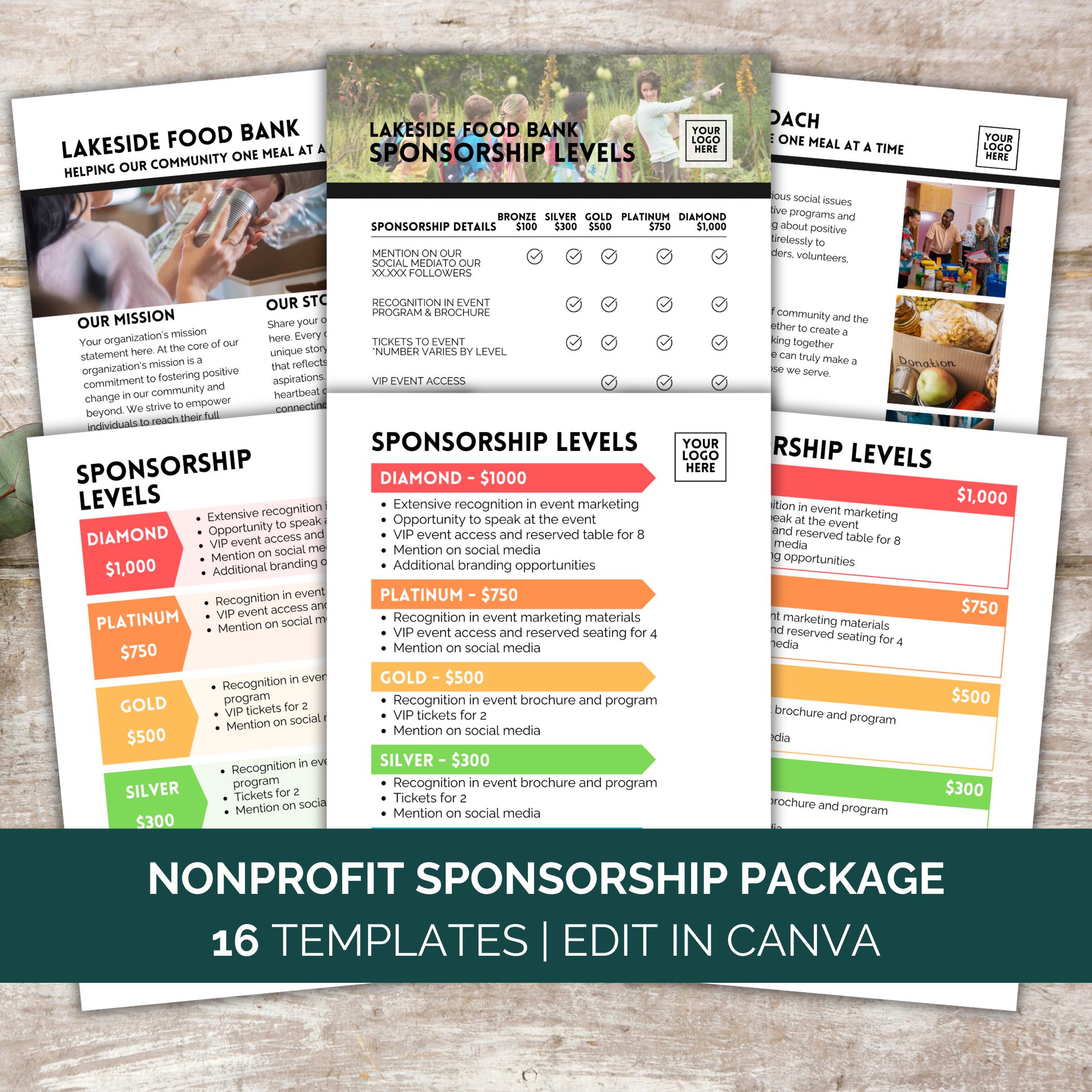 Sponsorship Levels Template, Nonprofit Sponsor Level Flyer, Nonprofit ...