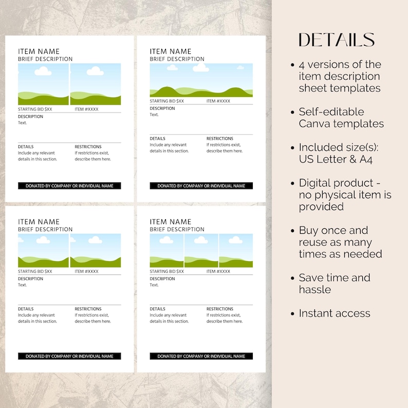 Silent Auction Item Template, Silent Auction Item Sheet, Fundraiser ...