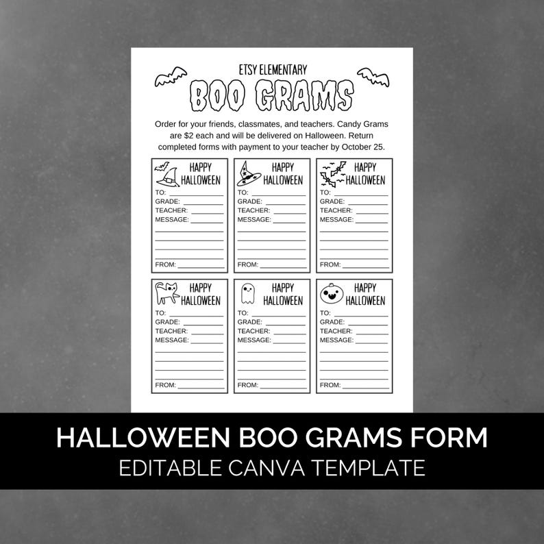 Halloween Boo Gram Flyer Canva Template, Fall Candy Gram Flyer, Boo ...