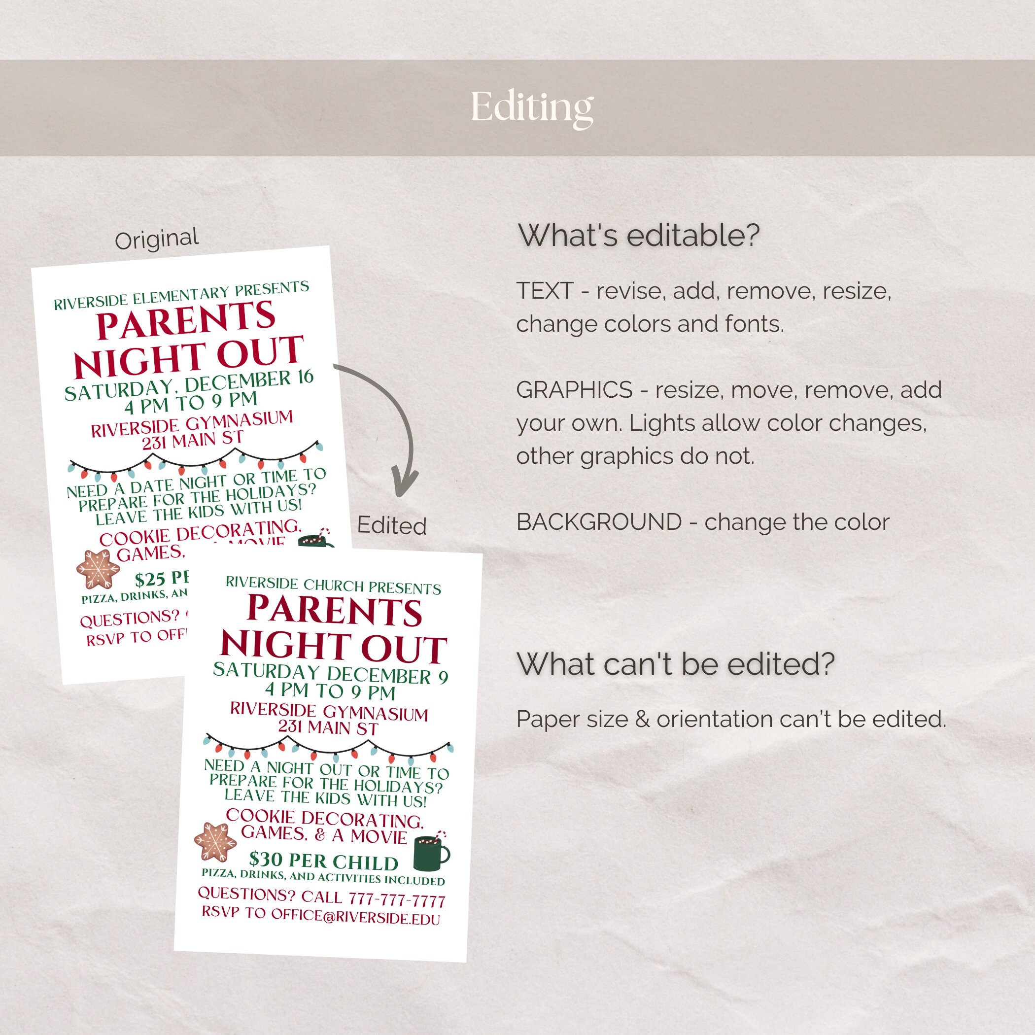 Parents Night Out Flyer Template, Christmas Parents Night Out ...