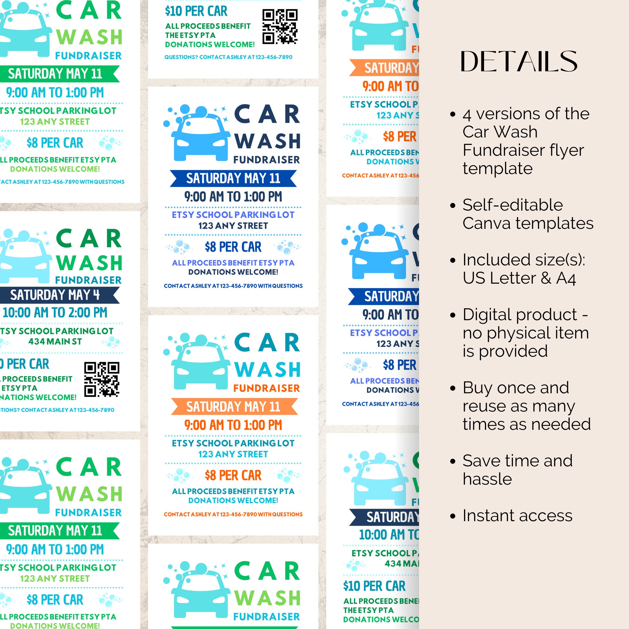 Car Wash Fundraiser Flyer Template, Editable Fundraiser Car Wash Flyer ...