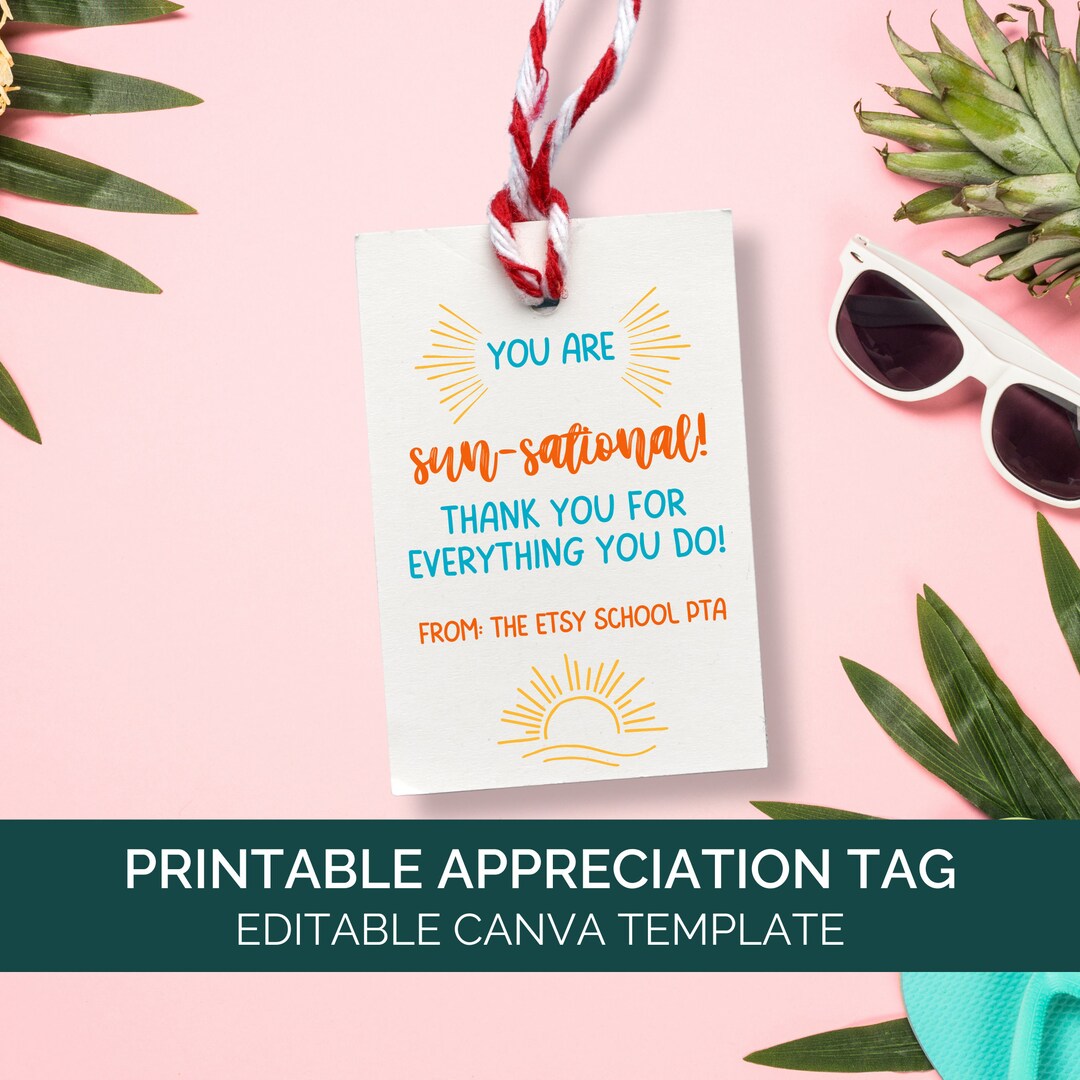 Teacher Appreciation Tag Sunsational, Editable Beach Themed Staff ...