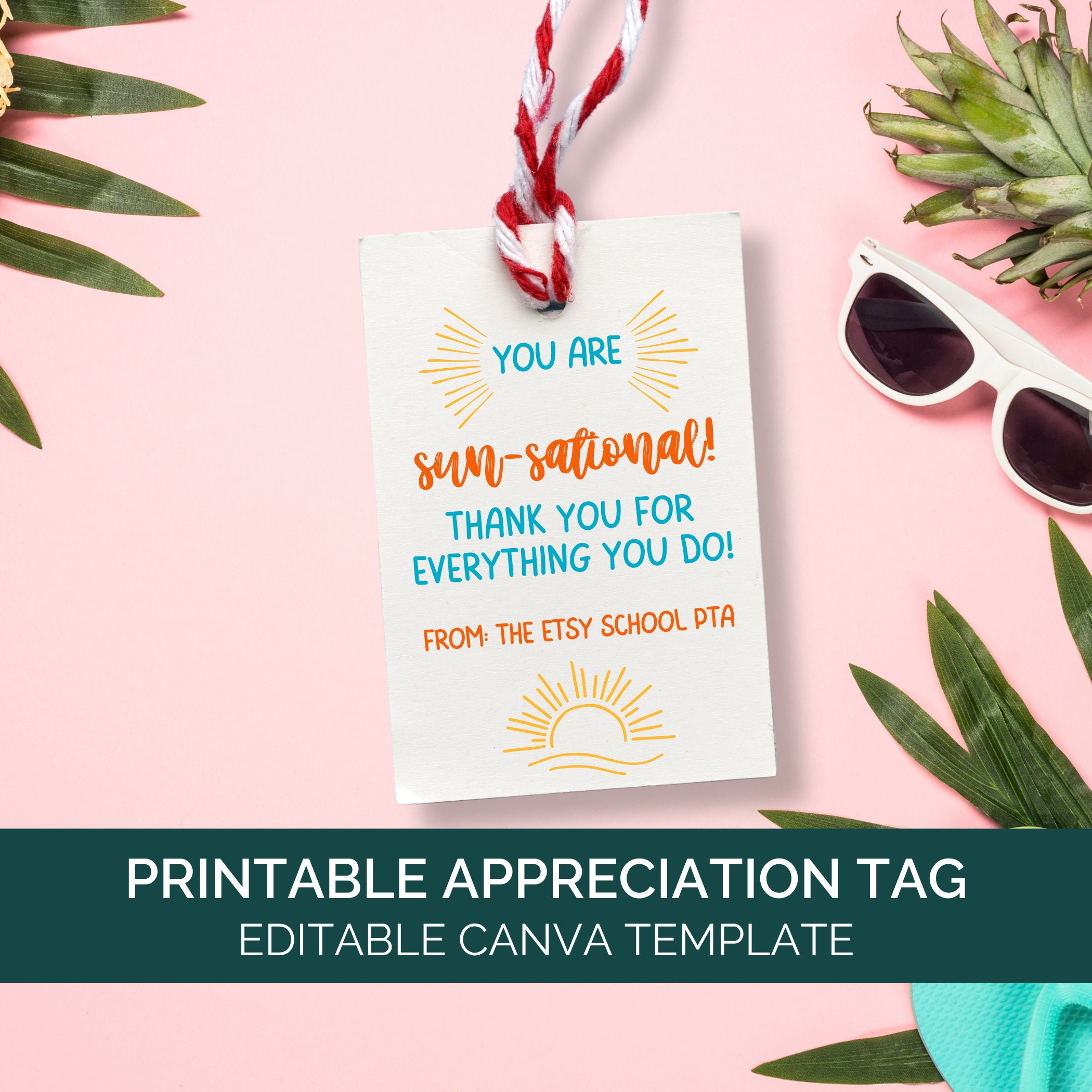 Teacher Appreciation Tag Sunsational, Editable Beach Themed Staff ...