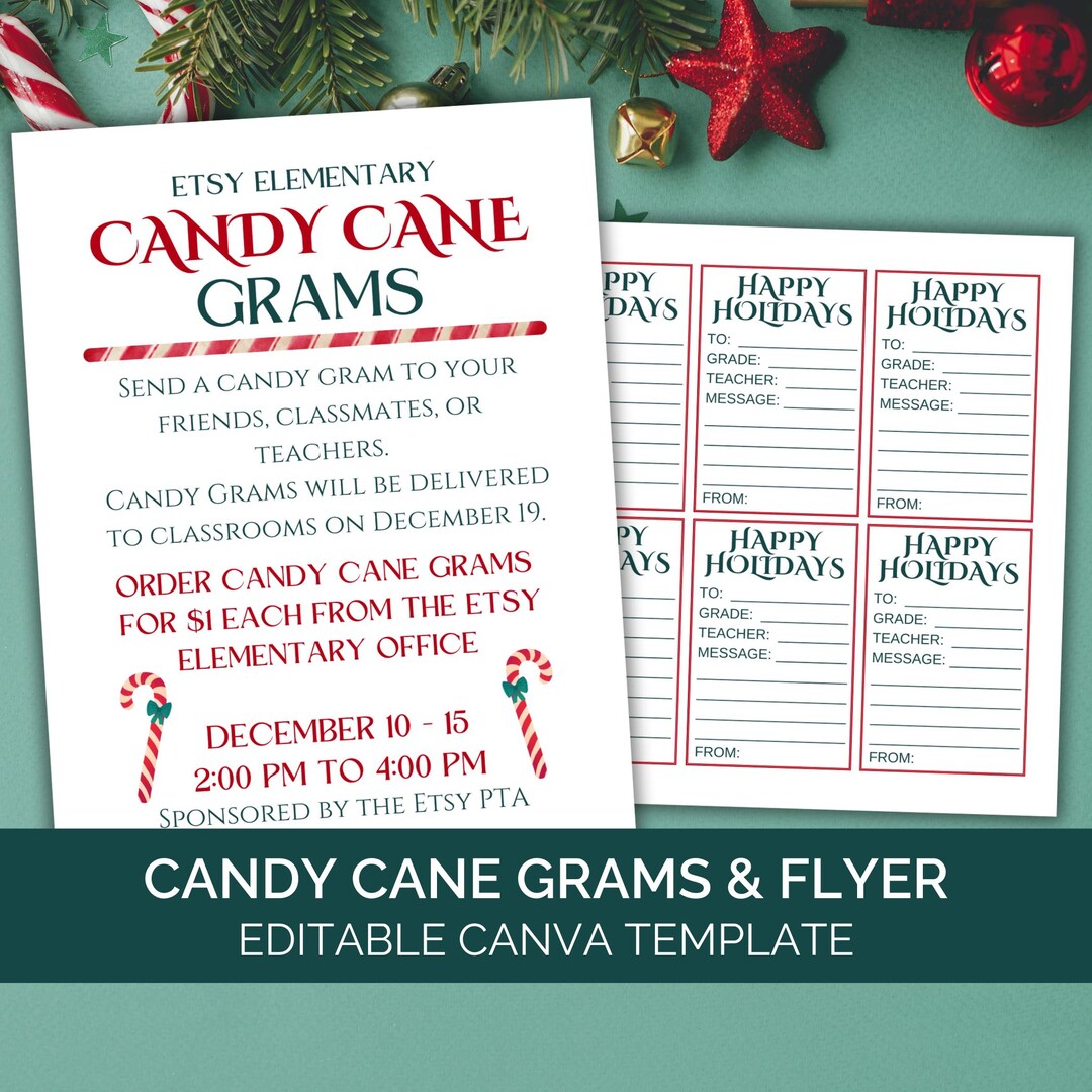 Christmas Gram Template Canva, Candy Cane Grams Flyer, Winter Candy ...